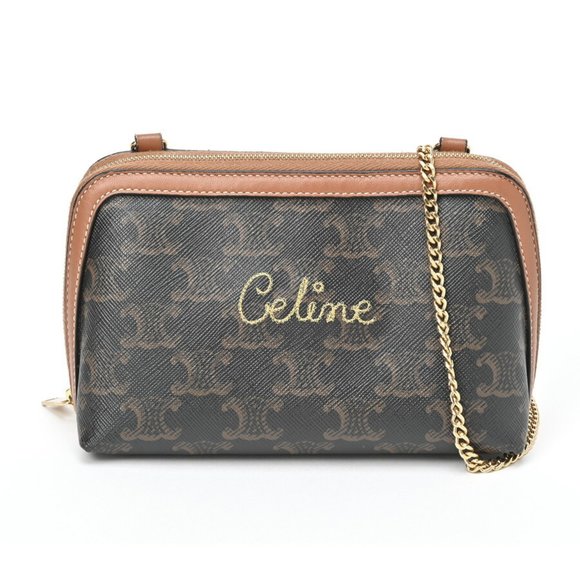 Celine | Bags | Celine Clutch Chain Bag E38 Triomphe Canvas Tan | Poshmark